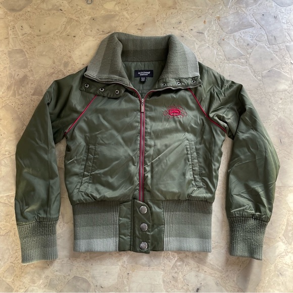 Echo | Jackets & Coats | Y2k Echo Red Olive Green Bombervarsity Jacket ...
